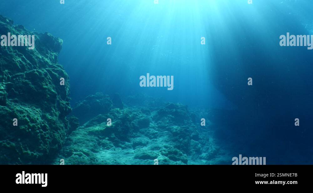sun beam and rays scenery underwater light on the bottom underwater ...