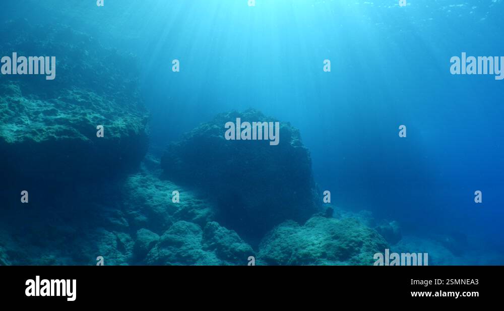 sun beam and rays scenery underwater light on the bottom underwater ...