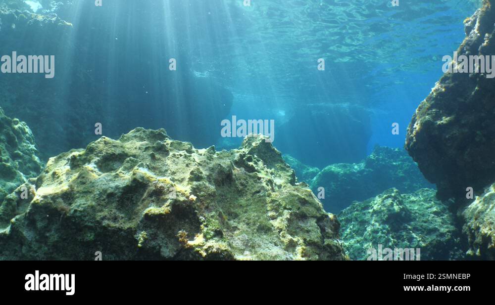 sun beam and rays scenery underwater light on the bottom underwater ...
