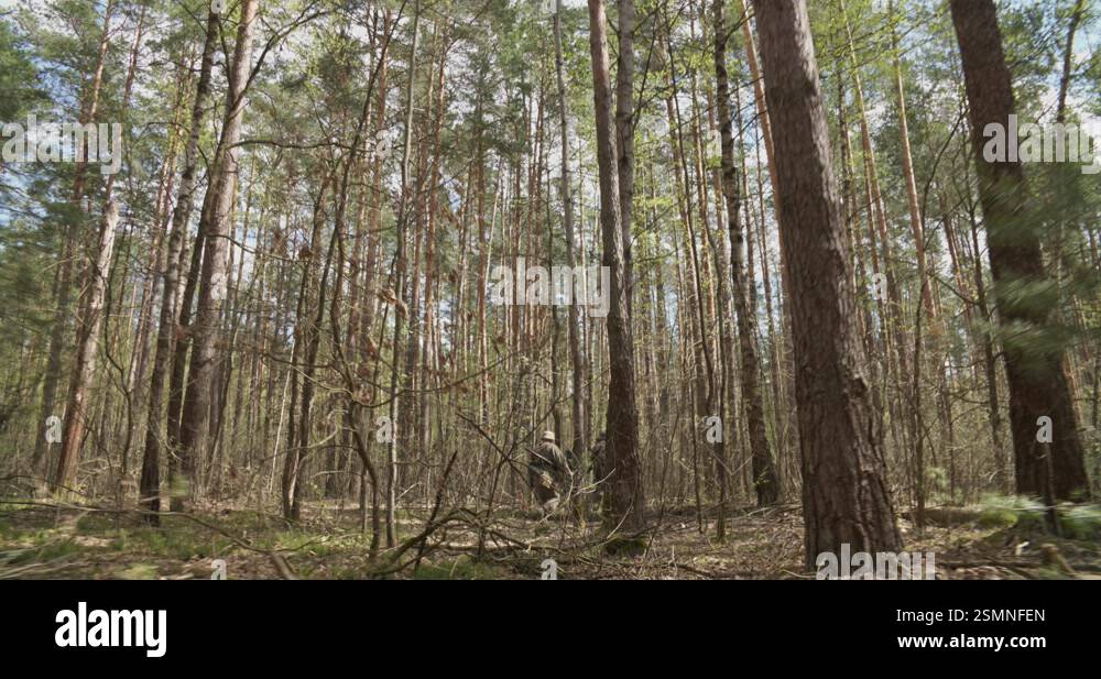 Chasing Group Of Soldiers In Forest. Reenactors Dressed As German ...