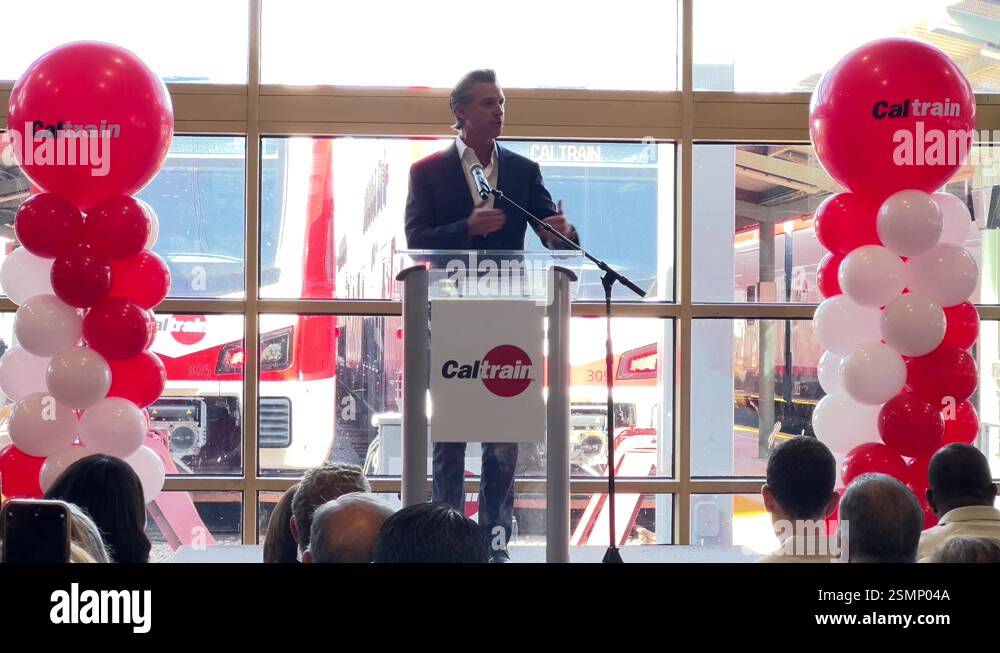4K HD video of Gavin Newsom speaking at Caltrain's First Electric Train ...