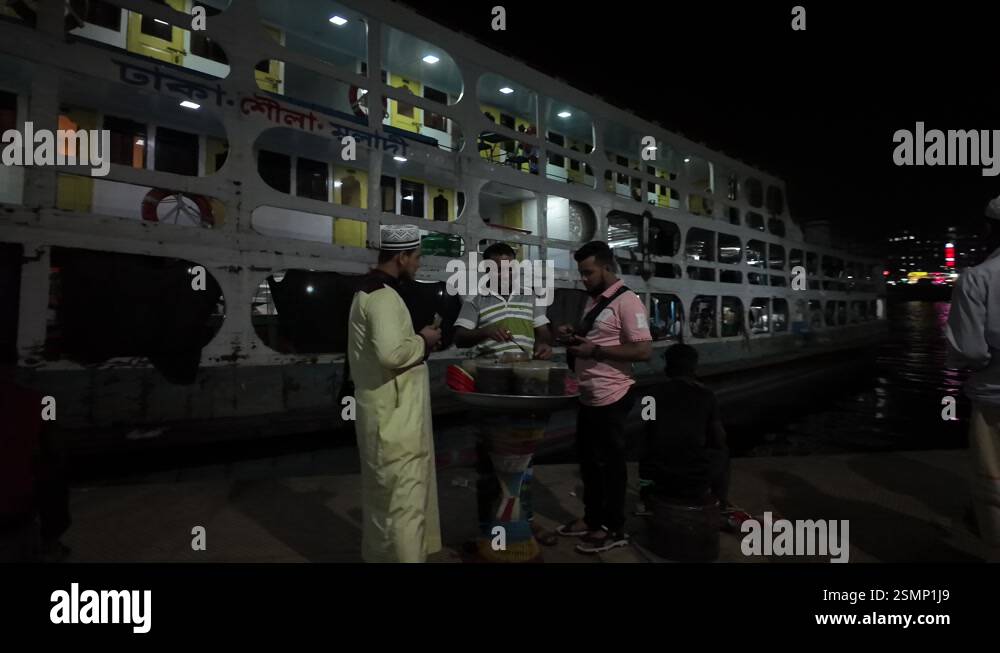 Ferry to Barisal at Sadaghat Launch Terminal at night, Dhaka, Bangladesh Stock Video Footage - Alamy