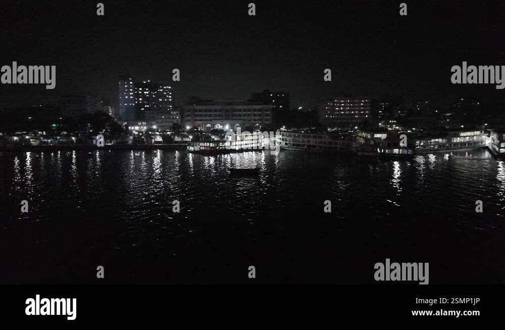 Ferry to Barisal at Sadaghat Launch Terminal at night, Dhaka ...