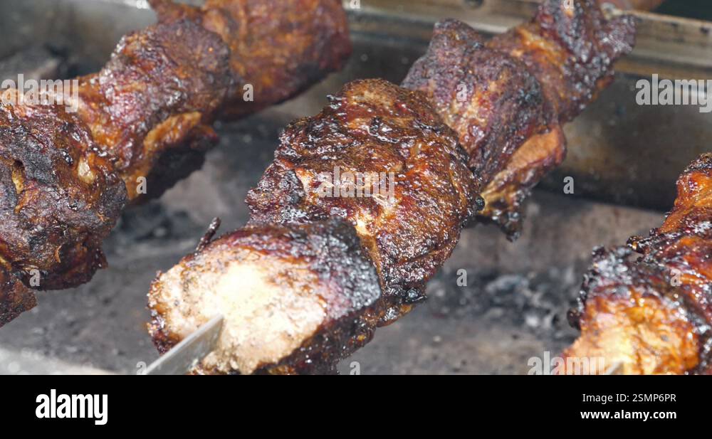 Unhealthy food. Burnt fat meat with carcinogens and bad cholesterol ...