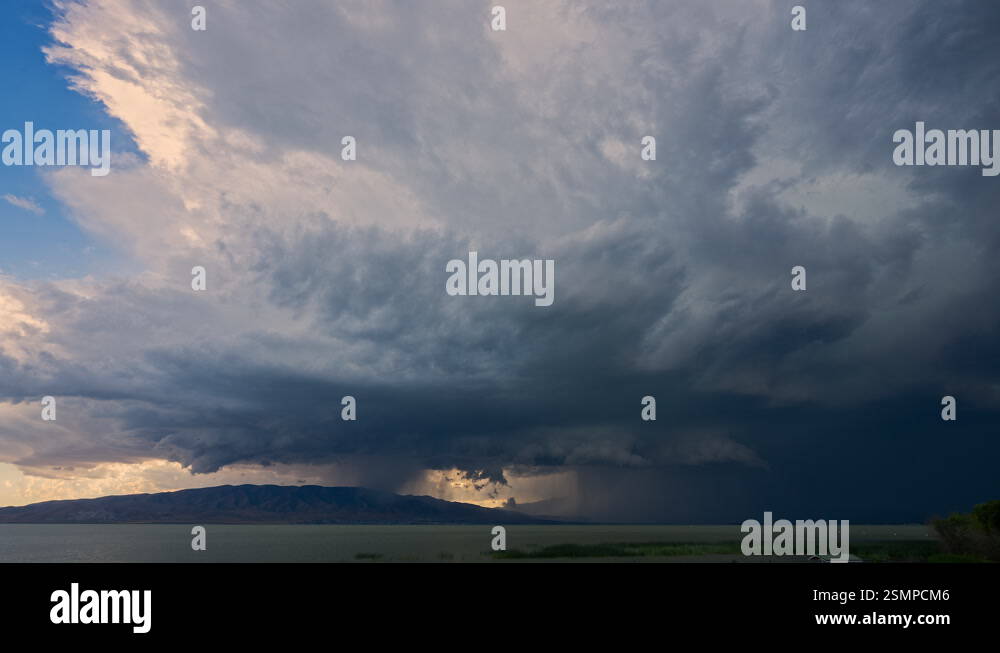 Timelapse of a severe thunderstorm moving over Utah Lake Stock Video ...