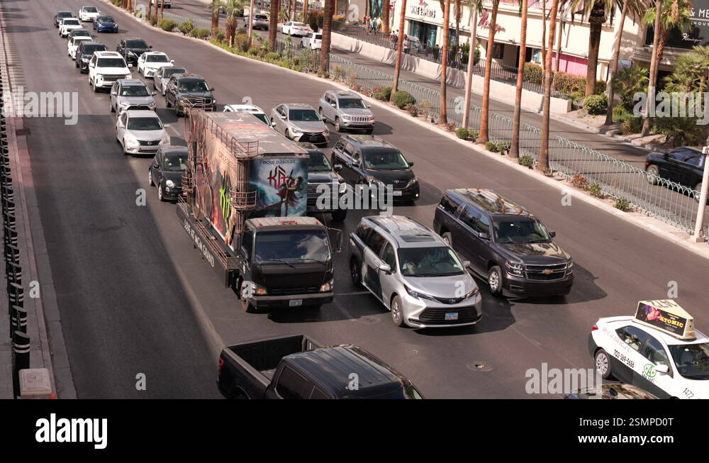 Cars sitting in traffic on main strip of Las Vegas 4k Stock Video ...