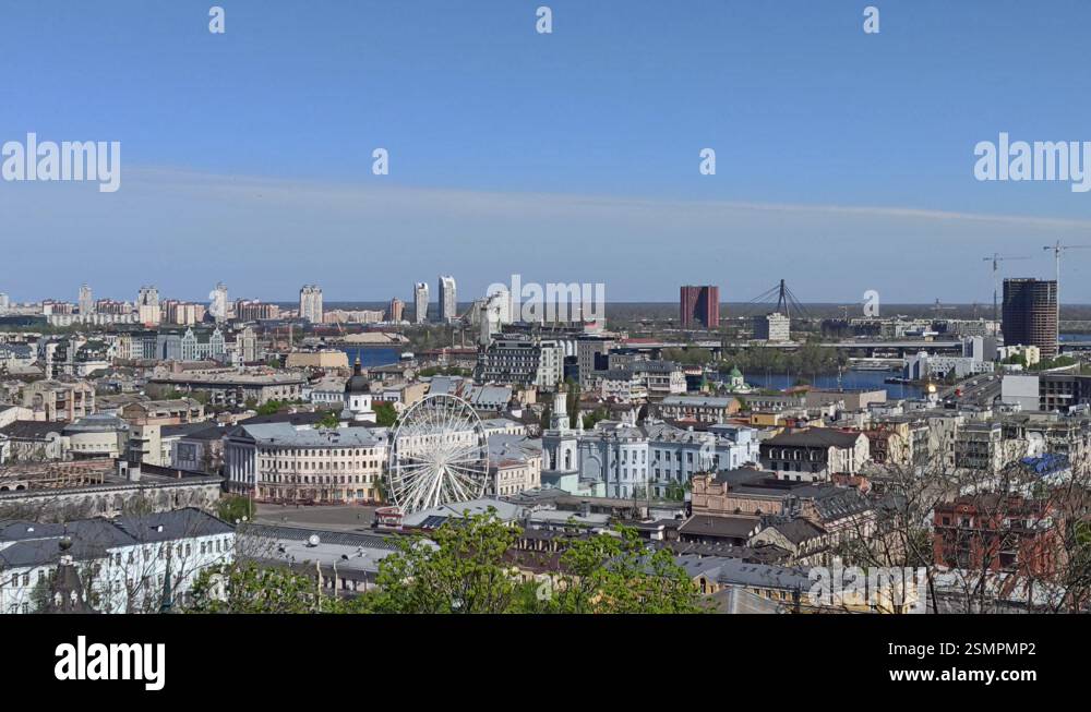 Aerial top view of Kyiv skyline, Panoramic aerial view of city Kyiv in ...