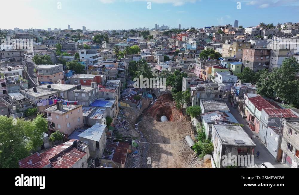 Construction site on street of poor Herrera District with poverty ...