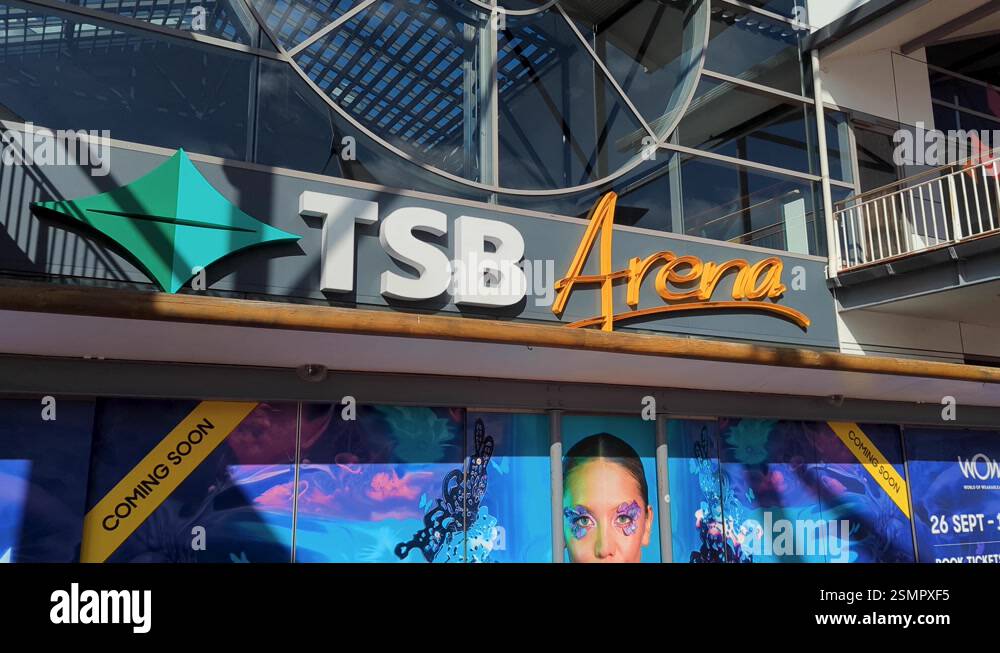 Wellington, New Zealand - 07/25/2024: Close up of TSB Arena building ...