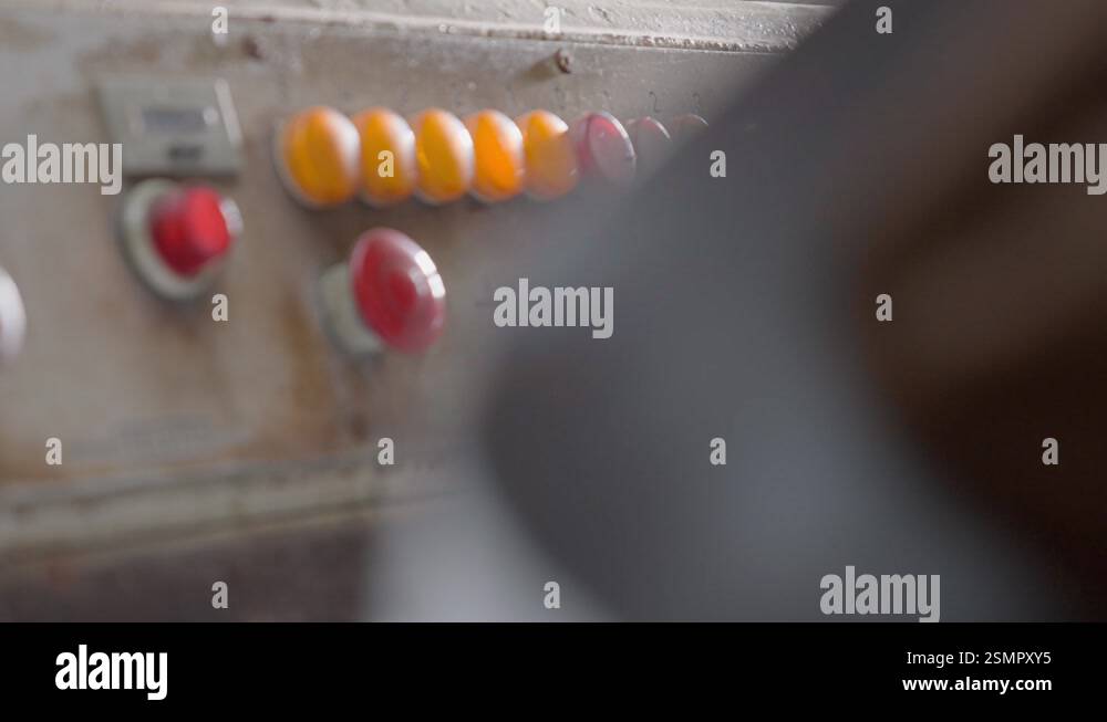 Factory Worker Presses Emergency Stop Button On A Industrial Machine ...