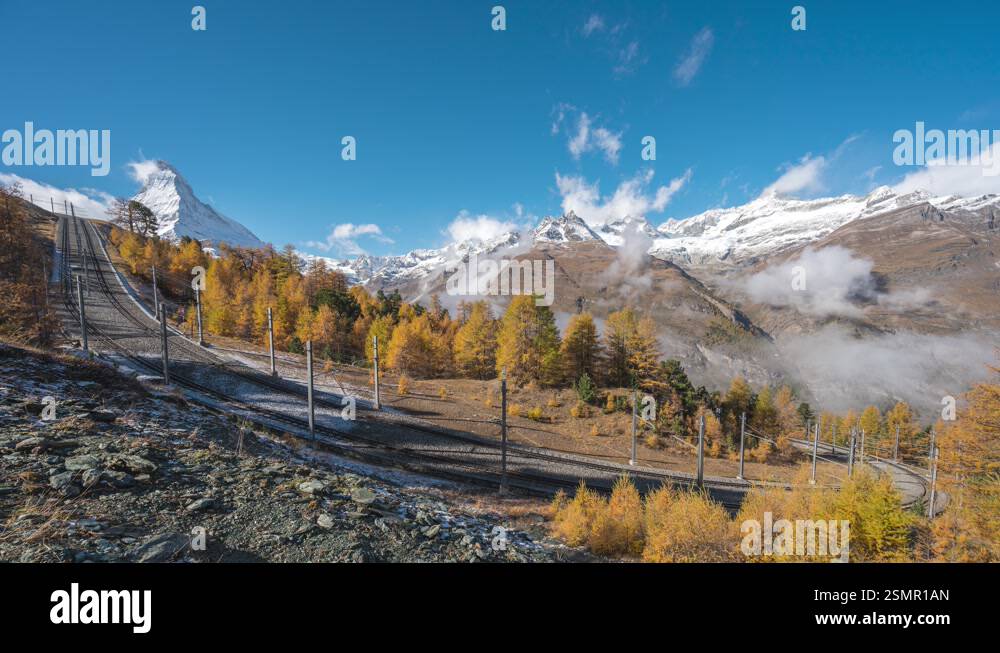 Zermatt Switzerland time lapse of Matterhorn mountain in Autumn Season ...