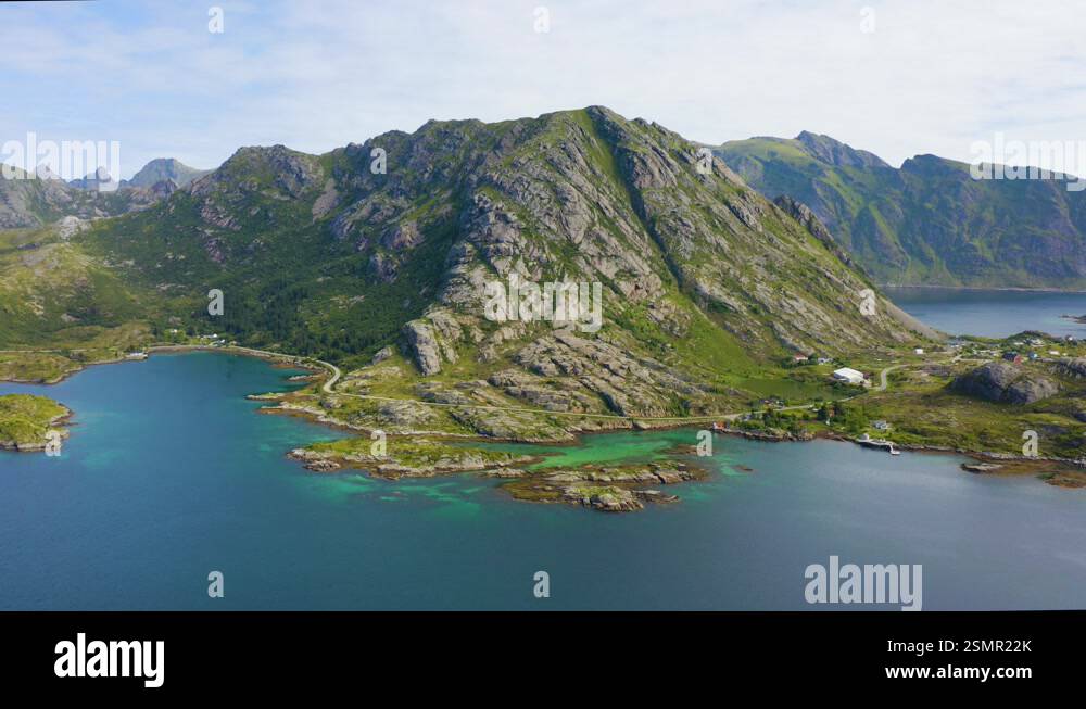 A stunning aerial view of Buøya Island in Lofoten, Norway, showcasing ...