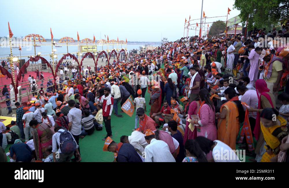 Varanasi, India - 08/15/2024: Crowd of people gathered at Hindu temple ...