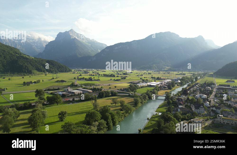 Swiss Alps mountains picturesque town city Amden Weesen Walensee Stock ...