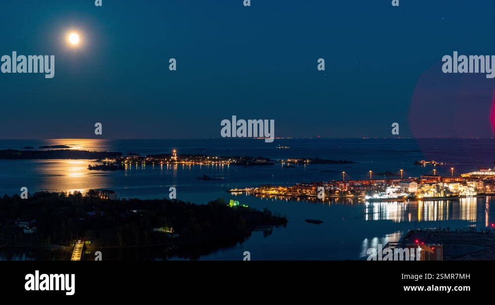Helsinki , Finland - 08/15/2024: Moon moving over the Suomenlinna ...