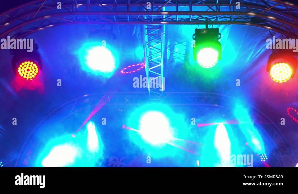 Stage Lighting in 4K: Blue Spotlights Roaming an Empty Performance ...