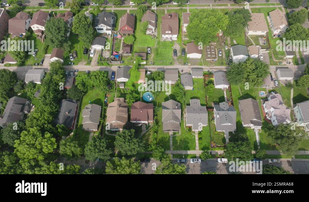 Top view of roofs of suburb houses at suburb area of Minneapolis, USA ...