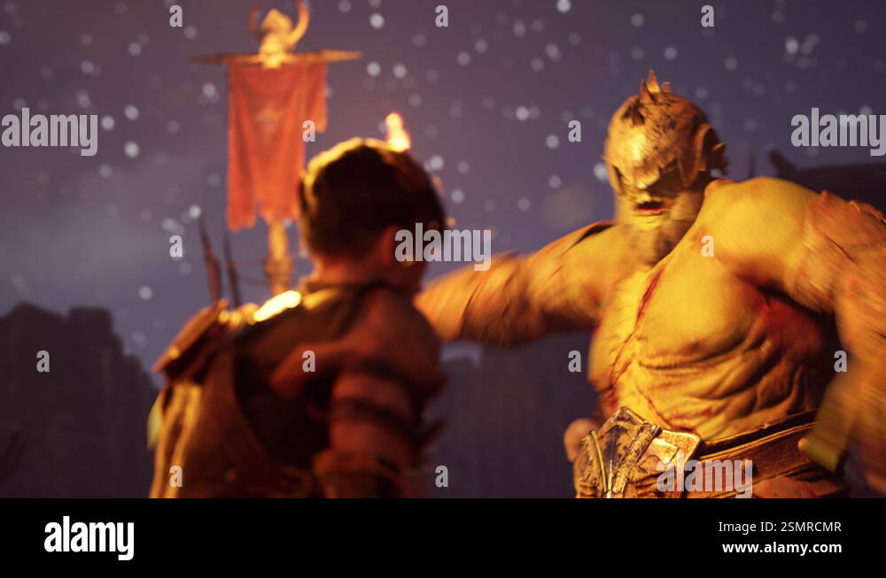 Battle of the knight and the troll. The troll is defeated. Playback for ...