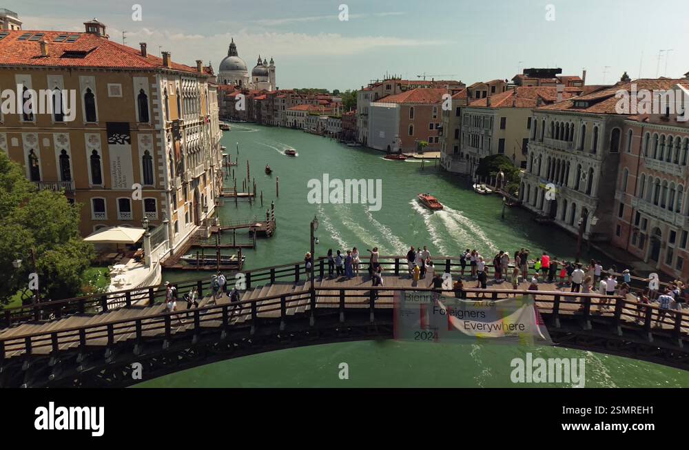 Venice, Italy - 06/11/2024: Aerial flyover Channel in Venice with ...