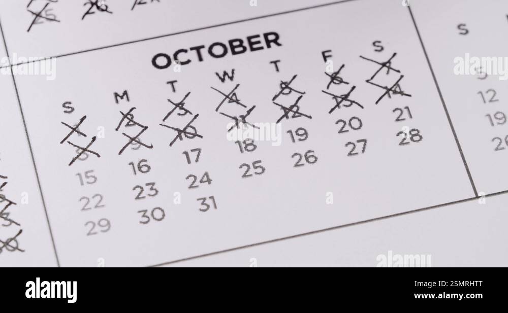 Crossing Off Dates On October Calendar Stock Video Footage - Alamy