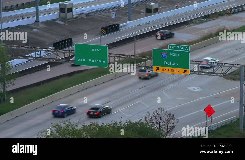 I-45 Gulf Freeway in Houston, TX with traffic and road signs Stock ...