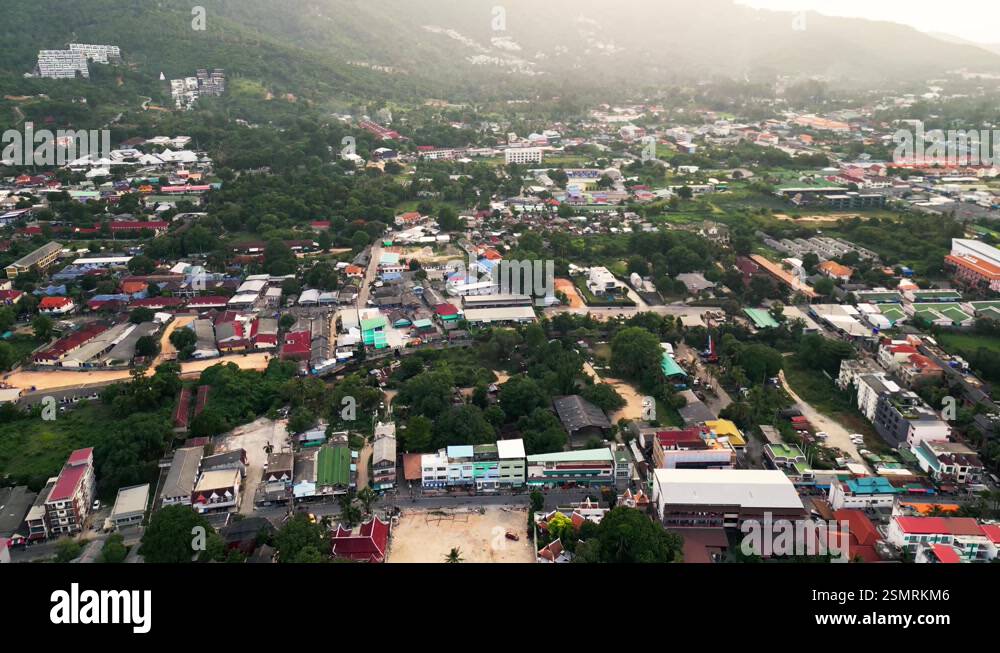 Aerial of Chaweng vibrant town in Koh Samui island on the gulf of ...