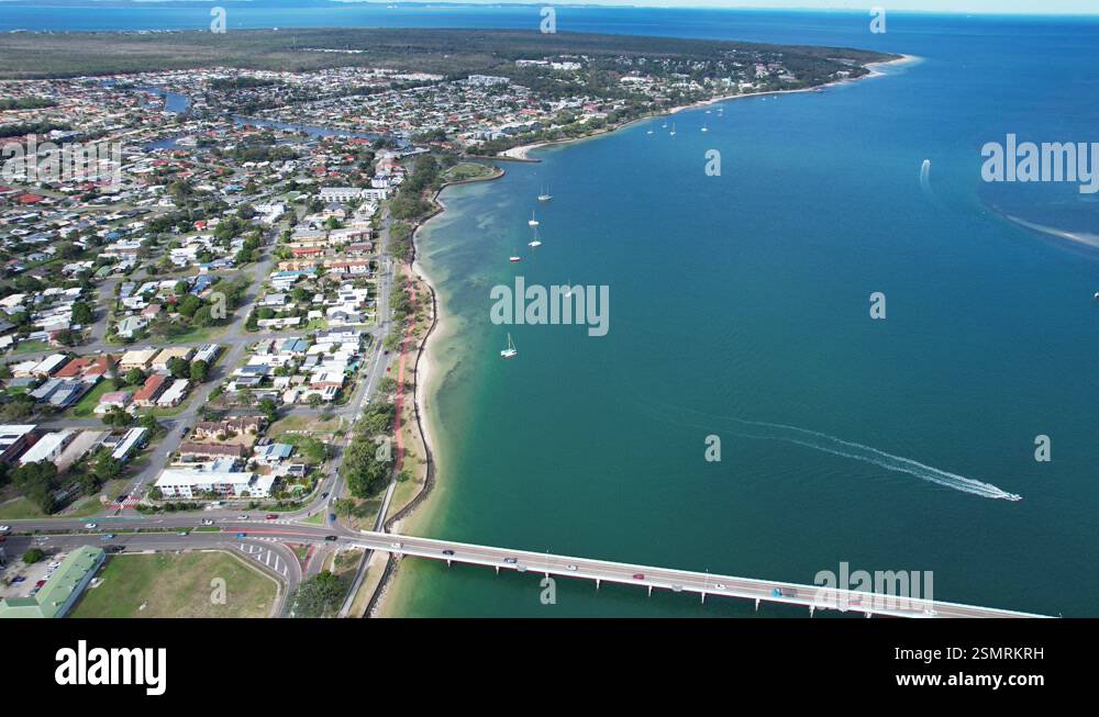 Bribie Island Bridge In Queensland Australia - Aerial Drone Shot Stock Video Footage - Alamy