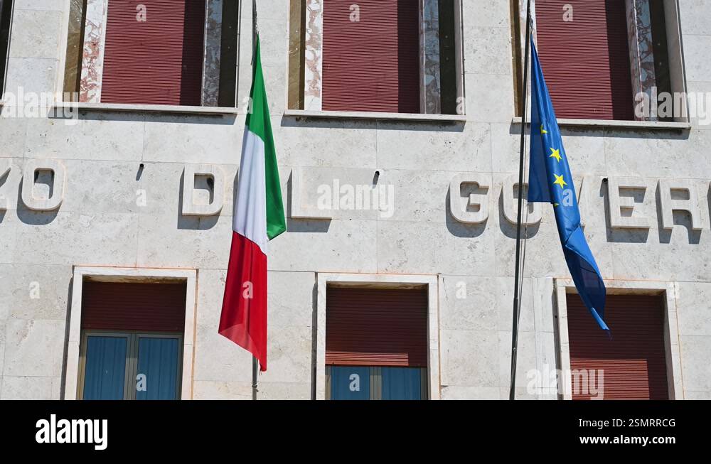 Flag of Italy and European union on building. Italian and EU flag Stock ...