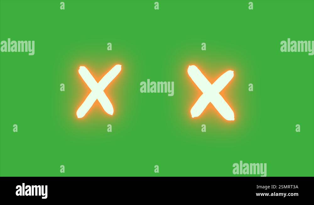 Animation video loop glow X sign moving on green screen background ...