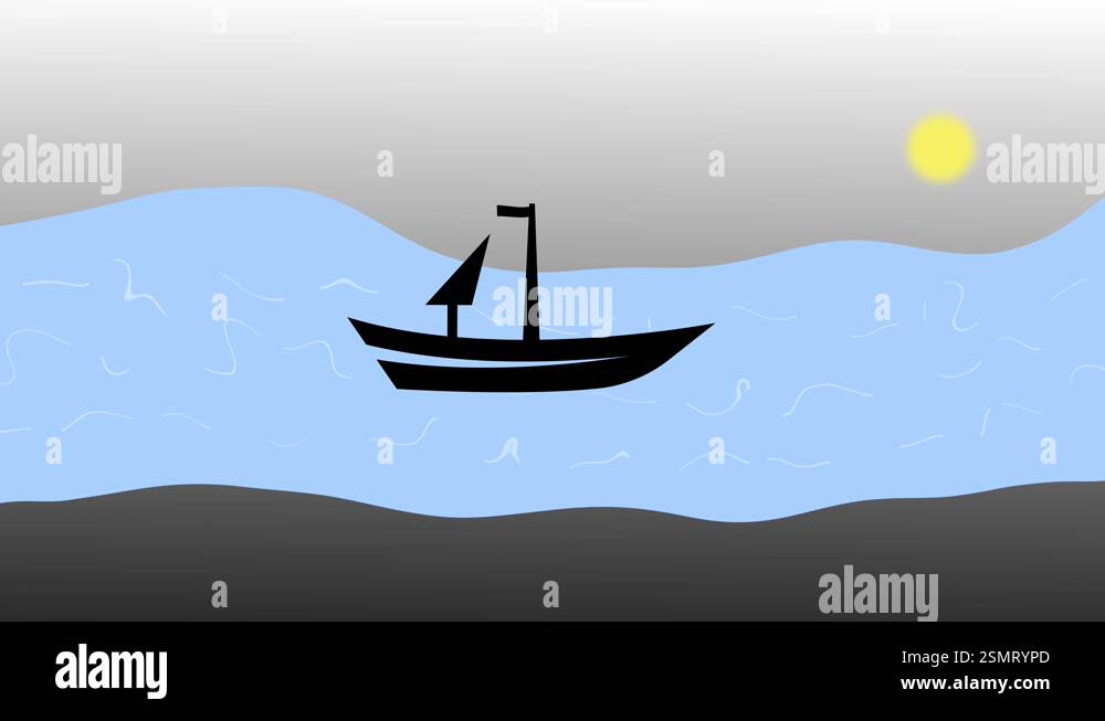 4K Travel-Themed Boat Icon Animation with River and sun Stock Video ...
