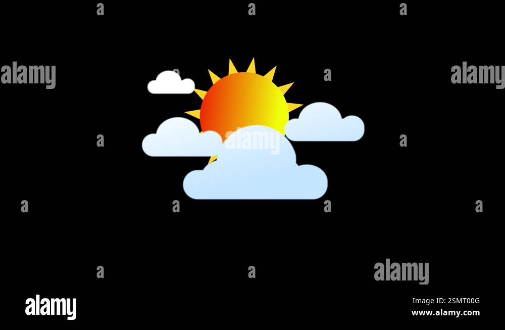 Sun & Cloud Weather Icon Animation on Black Background – 4K Visual ...