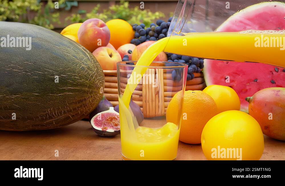 delicious fresh multifruit juice is poured into a jag Stock Video ...