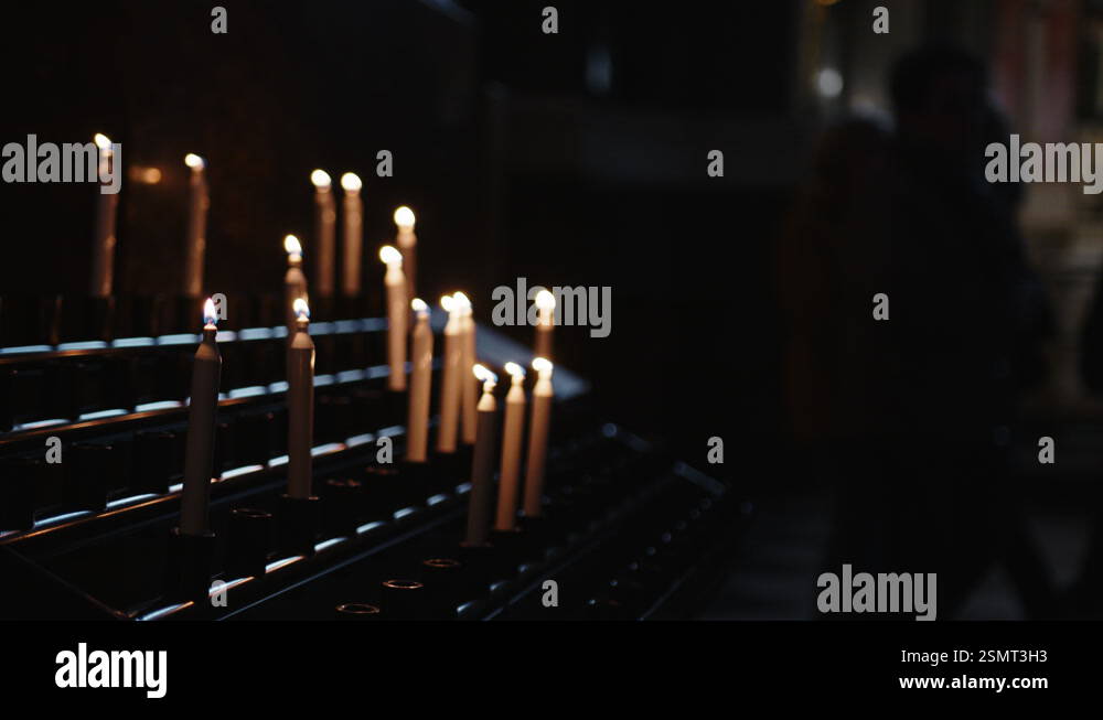 Candles Burning Inside A Church Chapel In The Dark Stock Video Footage ...