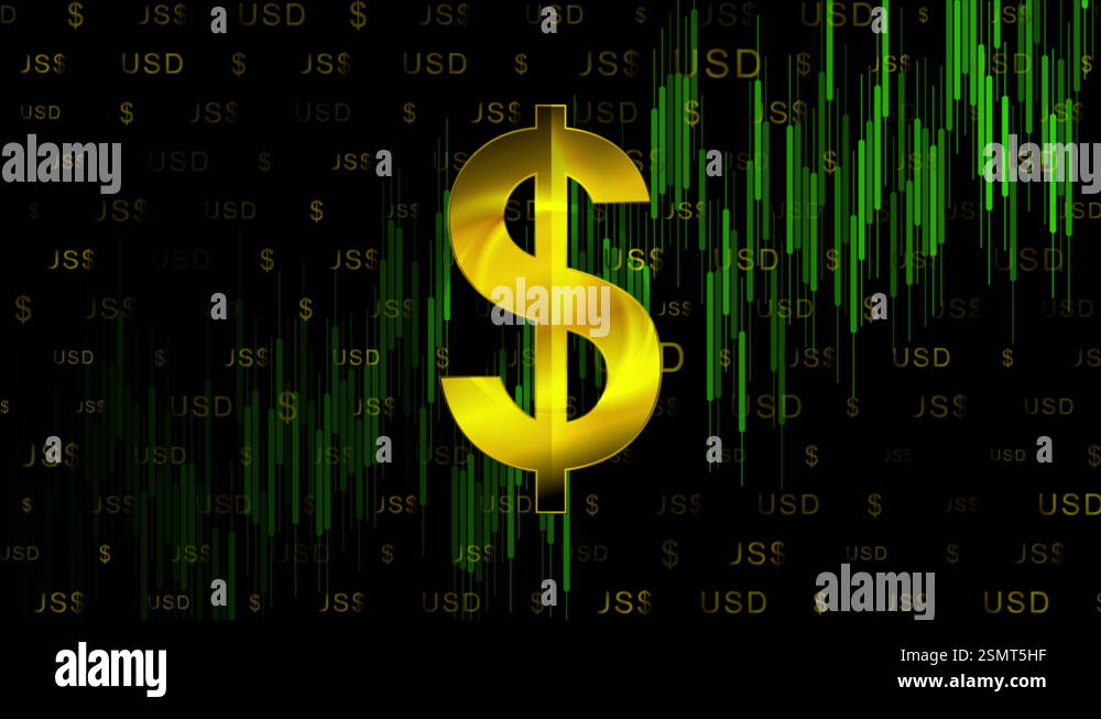 Golden American dollar currency symbol and positive graph financial ...