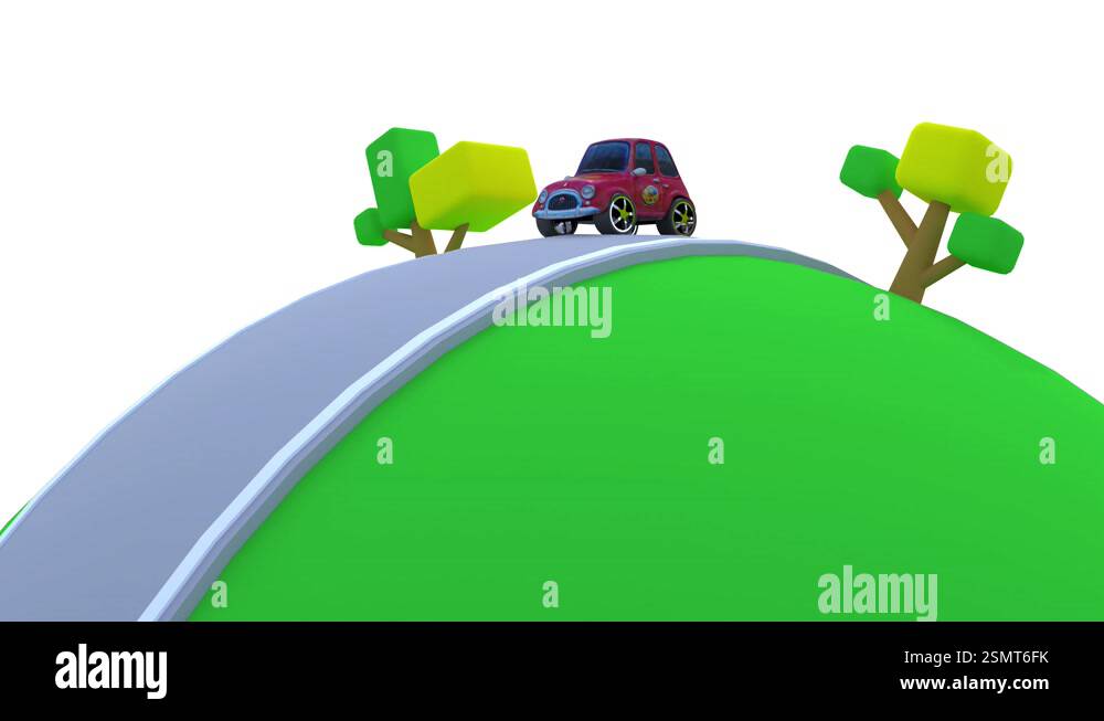 3D red car on sphere landscaper road able to loop Stock Video Footage ...