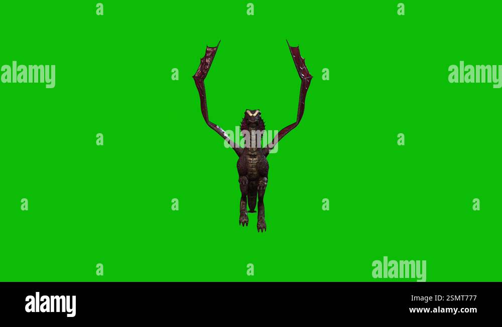 Dragon fantasy creature, monster, flying idle on green screen, front ...
