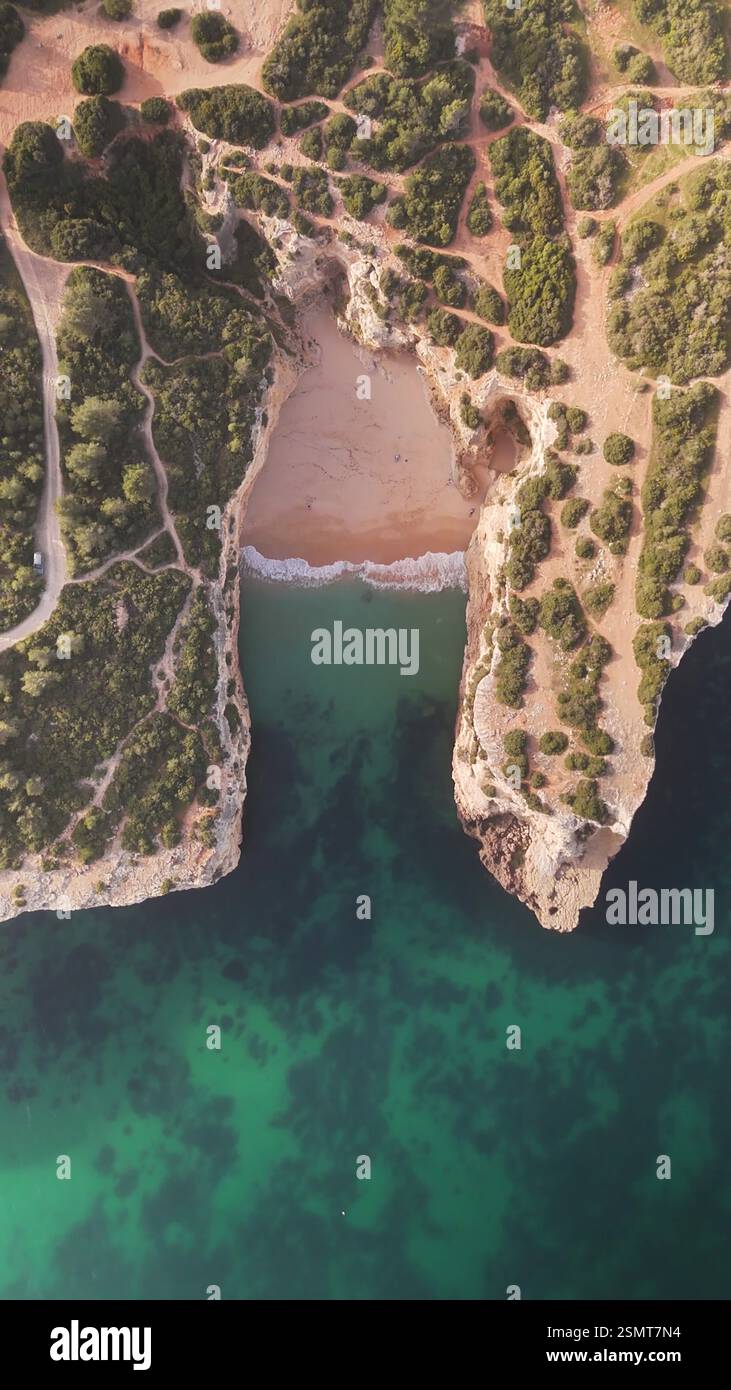 Aerial view of Praia das Fontainhas with cliffs, Portugal Stock Video ...