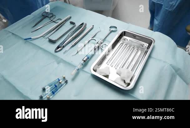 Sterile instruments at the dental clinic. Health care concept ...