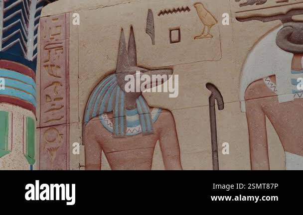 Ancient Egyptian wall relief depicting Anubis, god of the dead. The ...