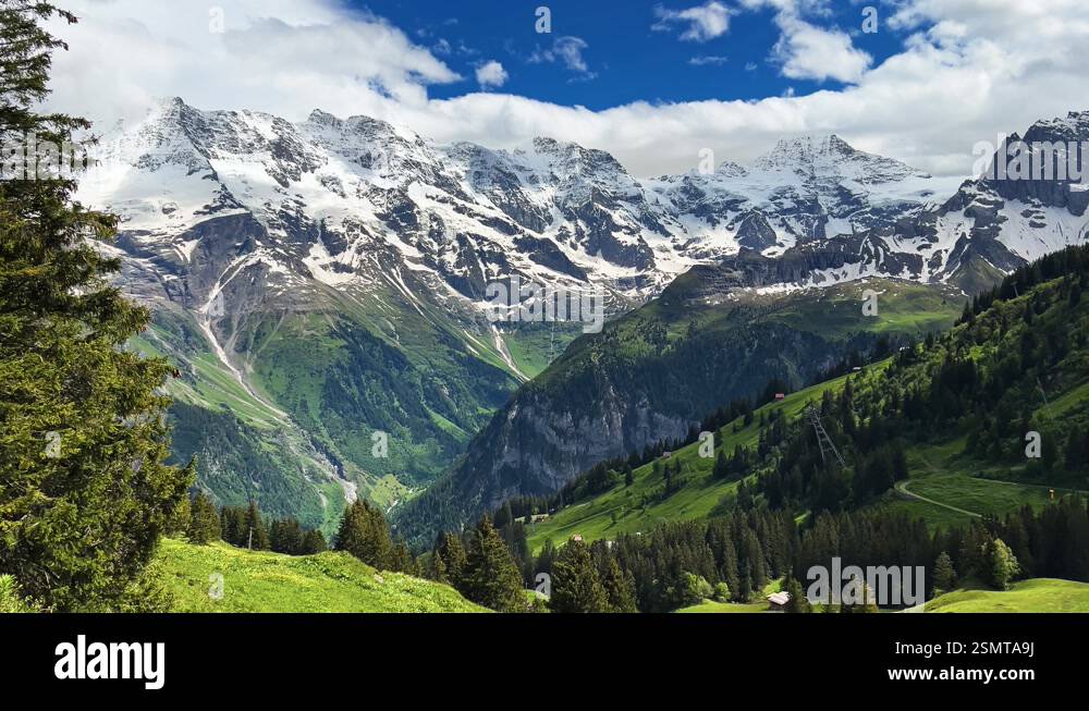 Scenic View Of Swiss Alps In Mountain Village Of Murren In Switzerland ...