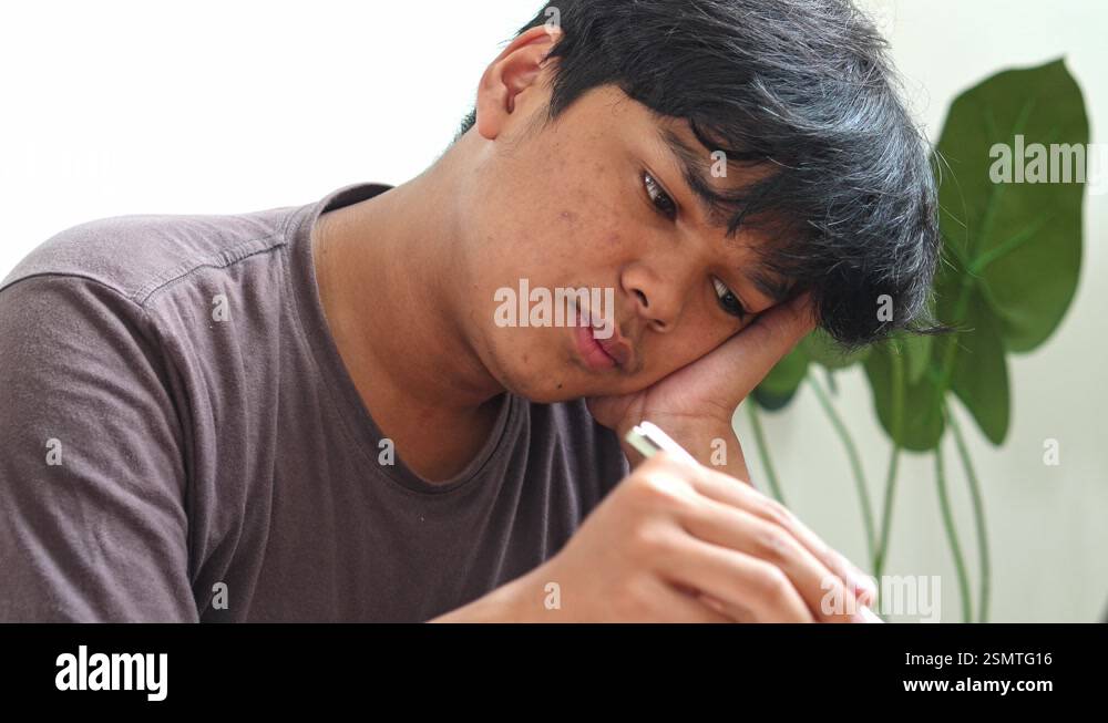Asian Man Having No Appetite To Eat. Eating Disorder. Depression ...