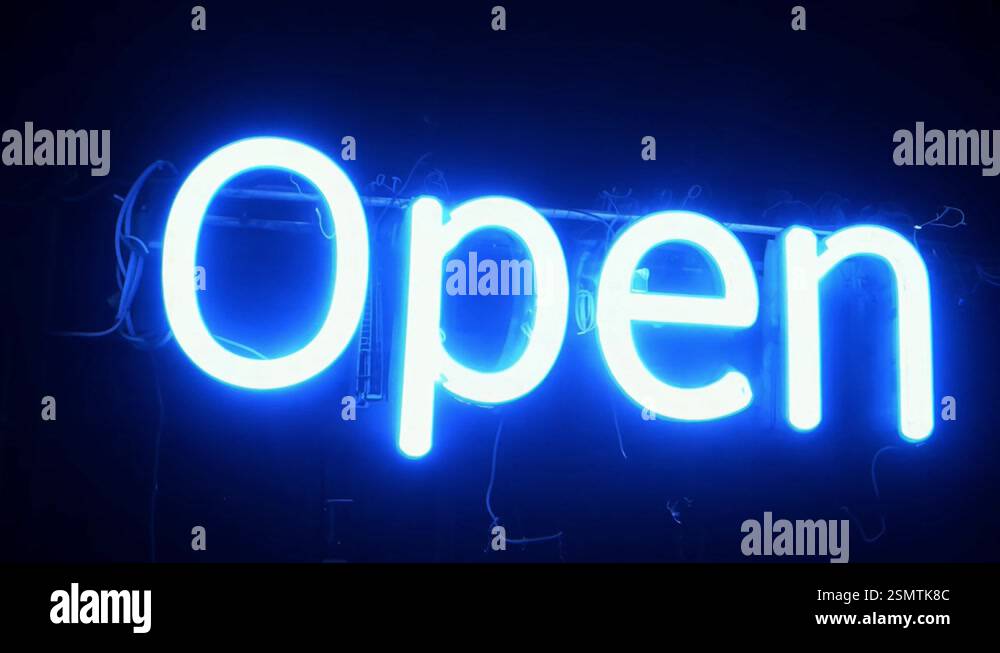 An animated lettering of the word Open in the style of a flickering ...