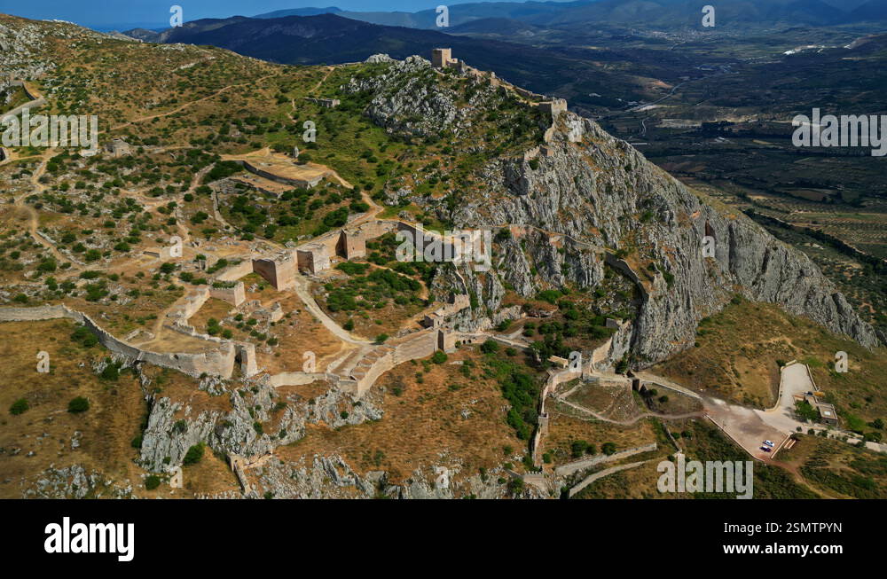 Panoramic View Of Acrocorinth Castle In Monolithic Rock Overlooking The ...