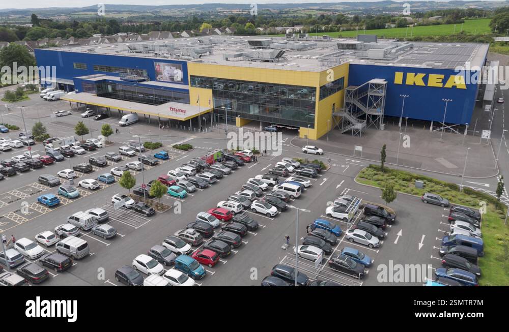Exeter, United Kingdom (UK) - 07/17/2024: Drone rising view of Ikea ...