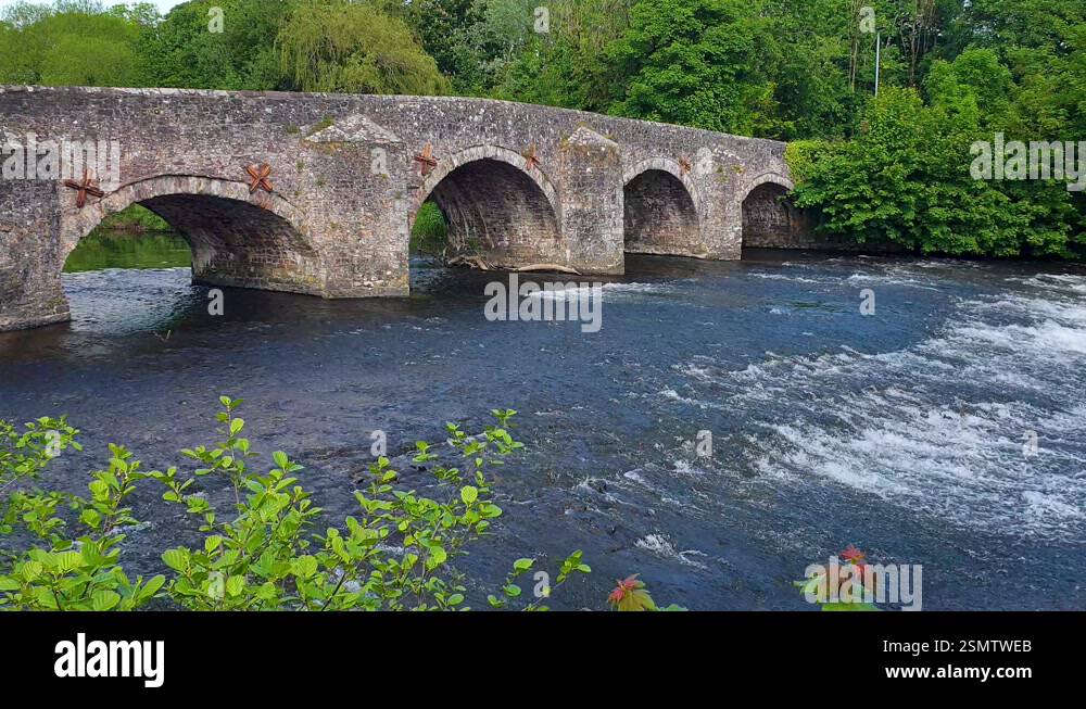 Scenic landscape view of Bickleigh Bridge and Exe River in rural Stock ...