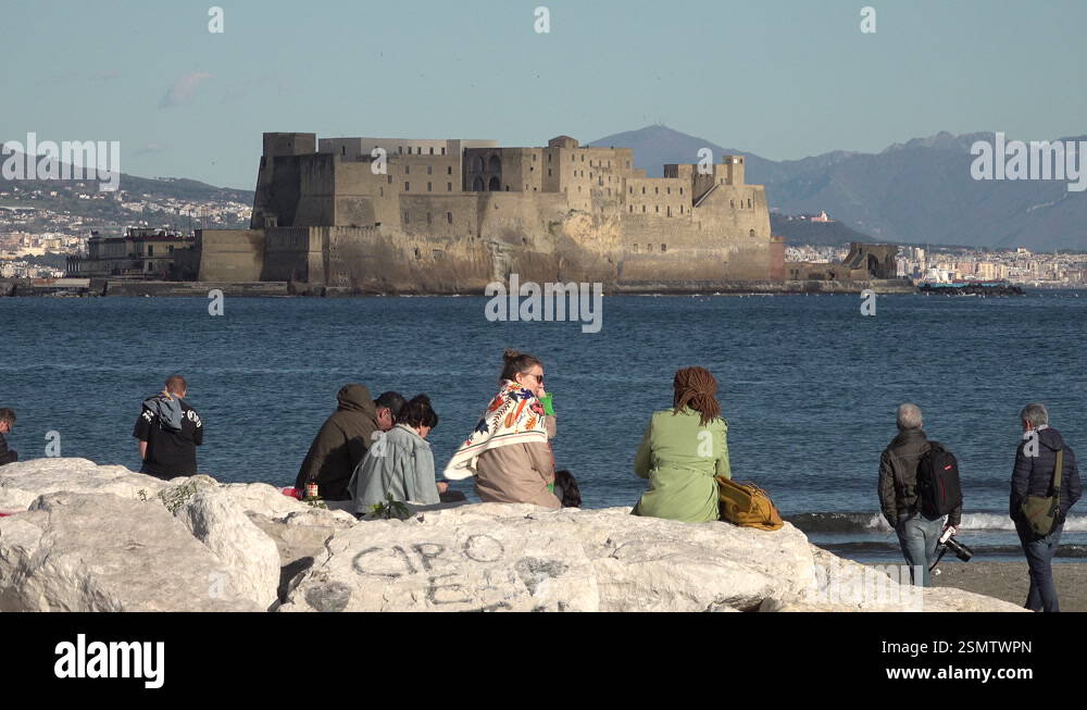 Napoli historic landmarks, people at Castel dell'Ovo, Italy tourism ...