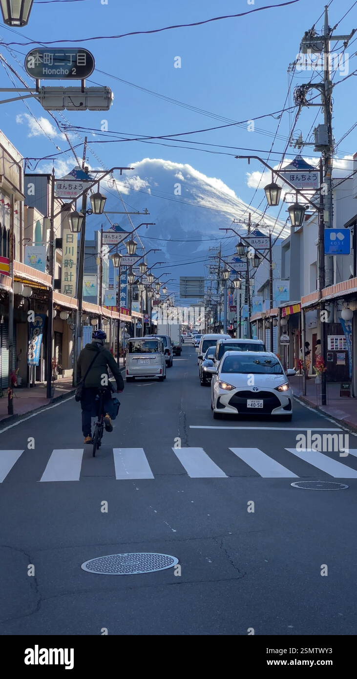Honcho Street on a Sunny Day with Mount Fuji in the Distance ...