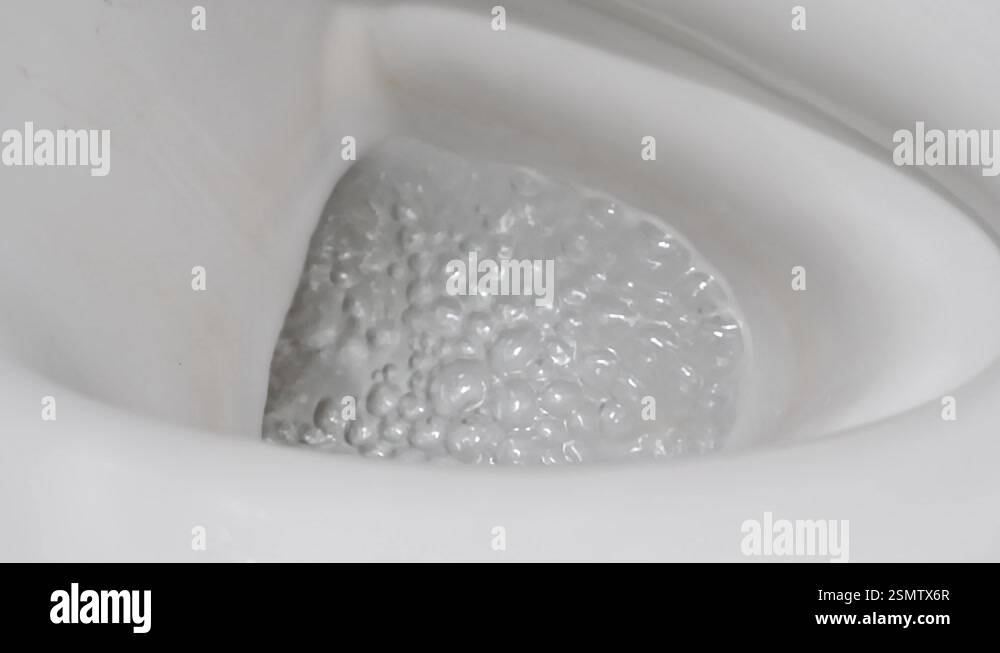 Flush toilet. Water flushes the toilet. Water saving concept Stock ...