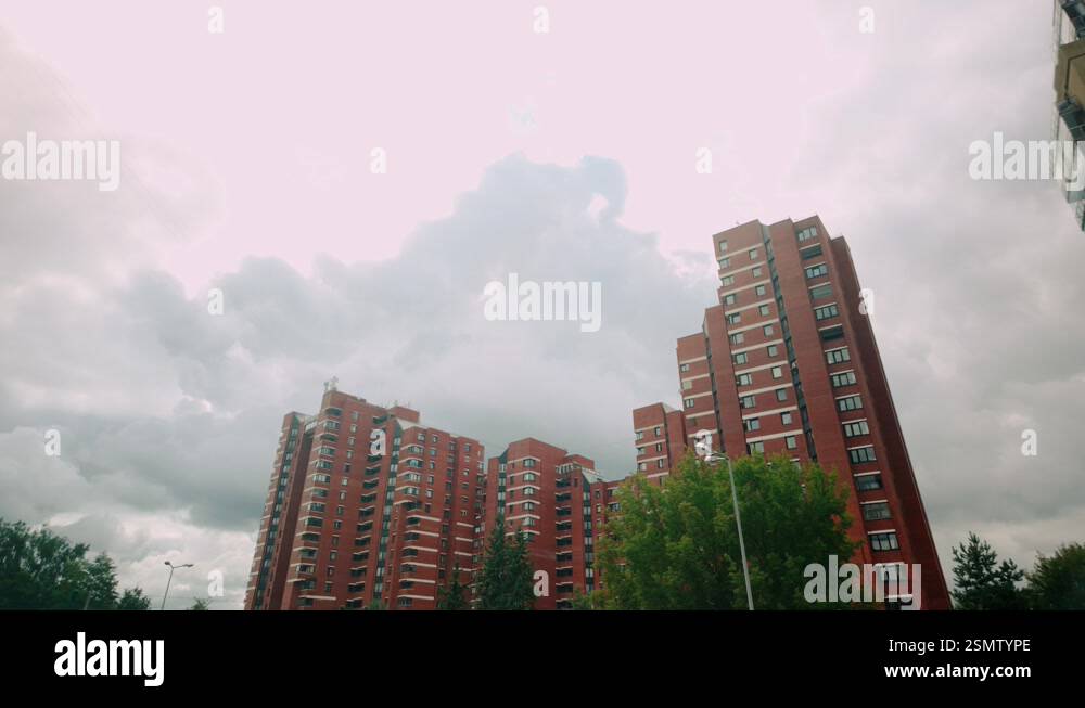 View of high-rise brick social housing buildings in the capital city of ...
