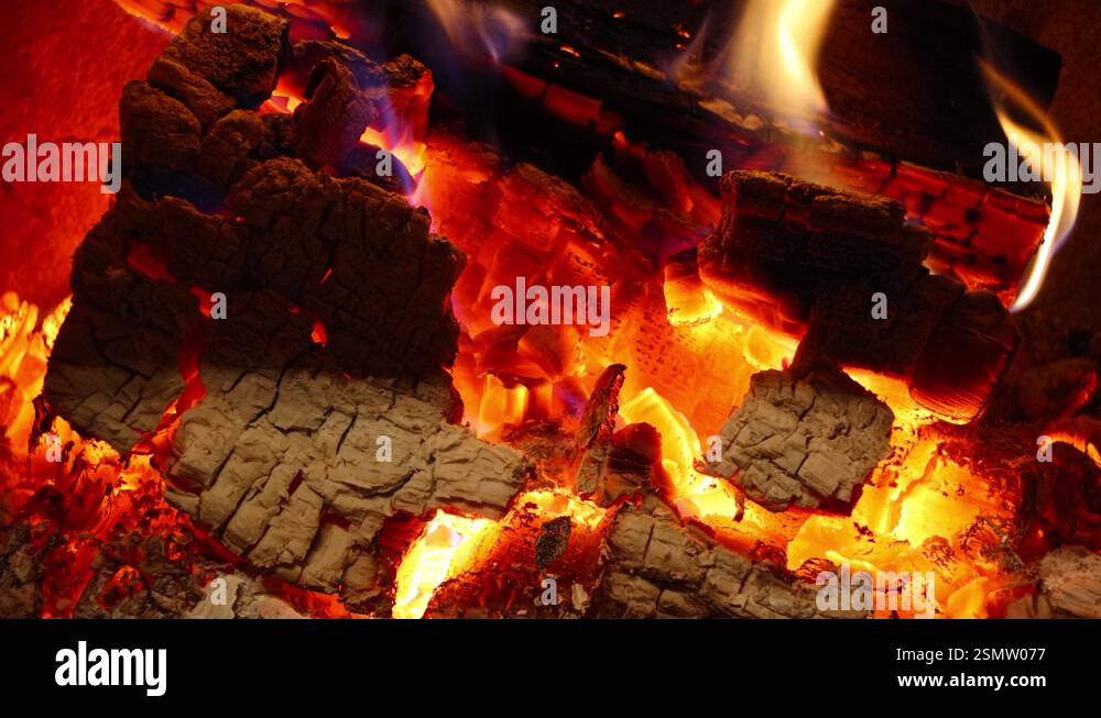 A detailed view of the structure of a log burning in a stove Stock ...